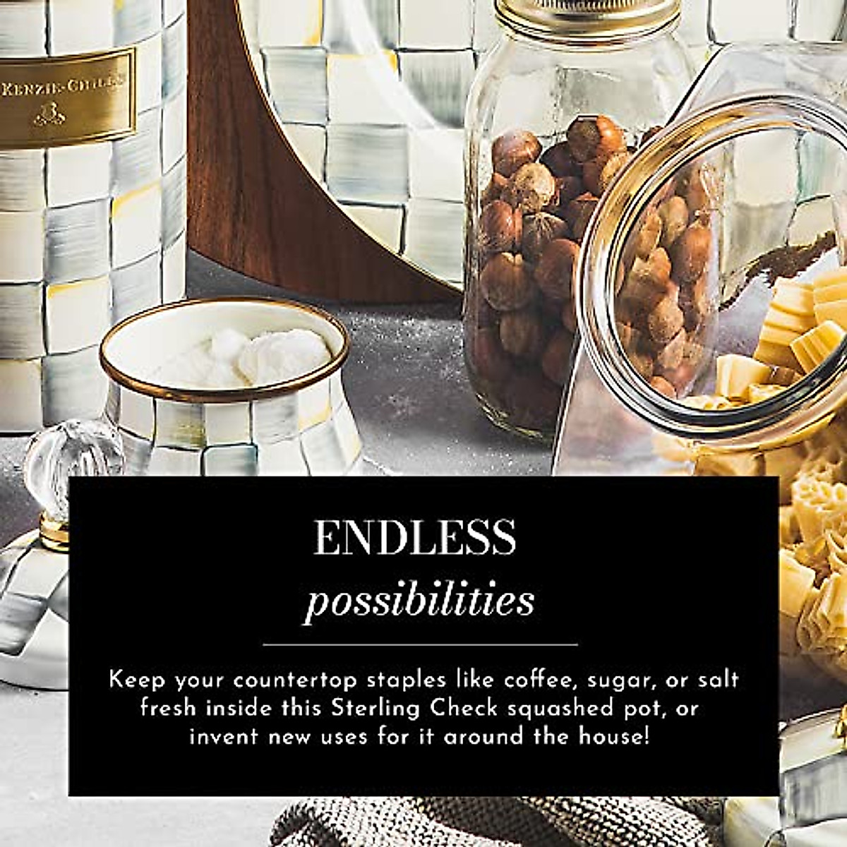 MACKENZIE-CHILDS Sterling Check Squashed Pot, Cute Tea Storage, Flour or Sugar Container