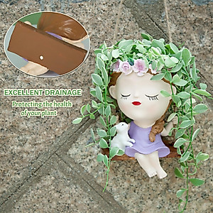 Mrsivrop Hanging Swing Face Planters Pots for Indoor Outdoor Plants, Cute Wall Hanging Planters, Large Unique Head Flower Planter Pots for Outside with Drainage Holes, Purple