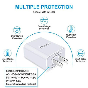 Quick Charge 3.0 Wall Charger,18W 3A USB Wall Charger QC 3.0 Adapter Fast Charger Block for Samsung Galaxy S23 S22 Ultra S21+ S20 FE S10e S9 S8 Note 20/10 A14 A12 A52 A10E A03S A32 A11 A21 A51 A71 A72