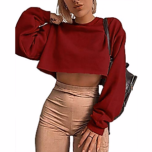 Artfish Women's Crewneck Long Sleeve Crop Tops Workout Casual Pullover Loose Sweatshirts Maroon Burgundy Christmas Red M
