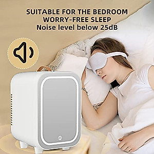 Cegsin Mini Fridge, 6 Liter/8 Cans Small Skincare Fridge with LED Mirror Door, AC/DC Portable Mini Refrigerator for Cosmetic & Makeup, Plug In Cooler and Warmer for Bedroom, Dorm, Office, Car(Beige)