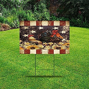 America 4th of July Patriotic Rooster Yard Lawn Sign 12x18 Inch American Banner The Old Glory Personalized Yard Signs with Stakes for Rent House Outdoor Decoration