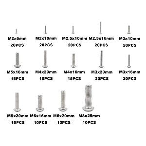 MCMASKE Metric M2 M2.5 M3 M4 M5 M6 M8 304 Stainless Steel Button Head Socket Cap Screws Assortment Kit