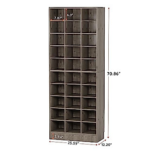 Tribesigns 10-Tier Shoe Storage Cabinet, Gray Wooden Shoe Rack with 30 Cubbies, Freestanding Tall Entryway Shoe Organizer for Closet, Entryway, Living Room