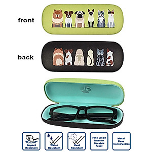 JAVOedge [4 PACK], Printed Front and Back Dogs Pattern Durable Hard Clamshell Eyeglass Storage Case w/Microfiber Cloth