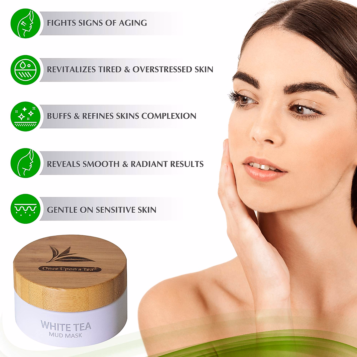 White Tea Mud Mask - 100 ml, Antioxidant Facial Treatment, Smoothes Fine Lines, Wrinkles, Deep Cleanse, Detoxifies Face, Reduce Acne, Skin Moisturizing, Removes Blackheads, Pore Minimizer, Younger Looking Skin