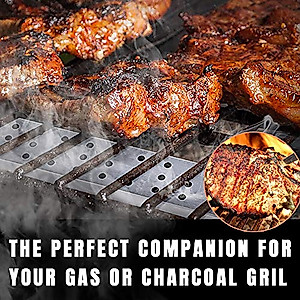 Smoker Box for BBQ Grill Wood Chips,Charcoal & Gas Barbecue Meat Smoked Salmon - Thicker Stainless Steel Won't Warp Reusable Barbecue Grilling Accessories and Cool Dad Gifts