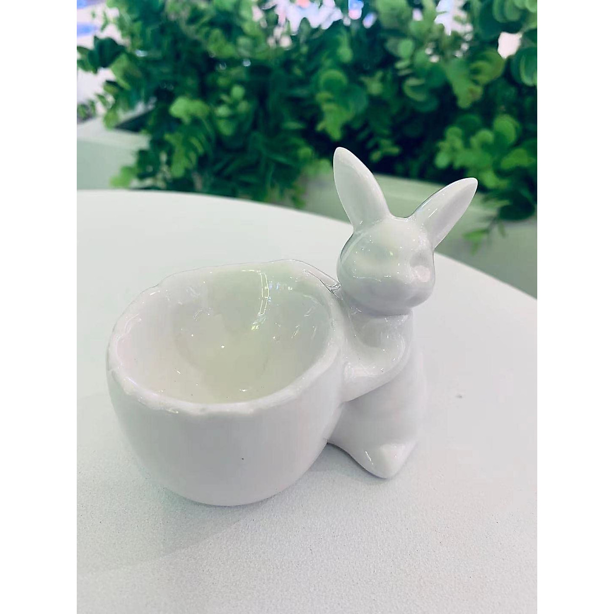 Easter Bunny Porcelain Egg Cup for Soft Hard Boiled Egg, Easter Bunny Rabbit Tealight Candle Holder for Easter Spring Decoration Dinner Dinning Room Table Centerpiece Décor