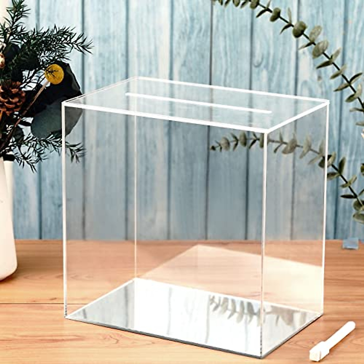 JupDec Clear Wedding Card Box Acrylic for Reception with Slot, 10" X 10" X 6" Large Advice Gift Envelope Holder, Elegant Honeymoon Fund Memory Boxes for Anniversary Baby Bridal Shower Birthday Party