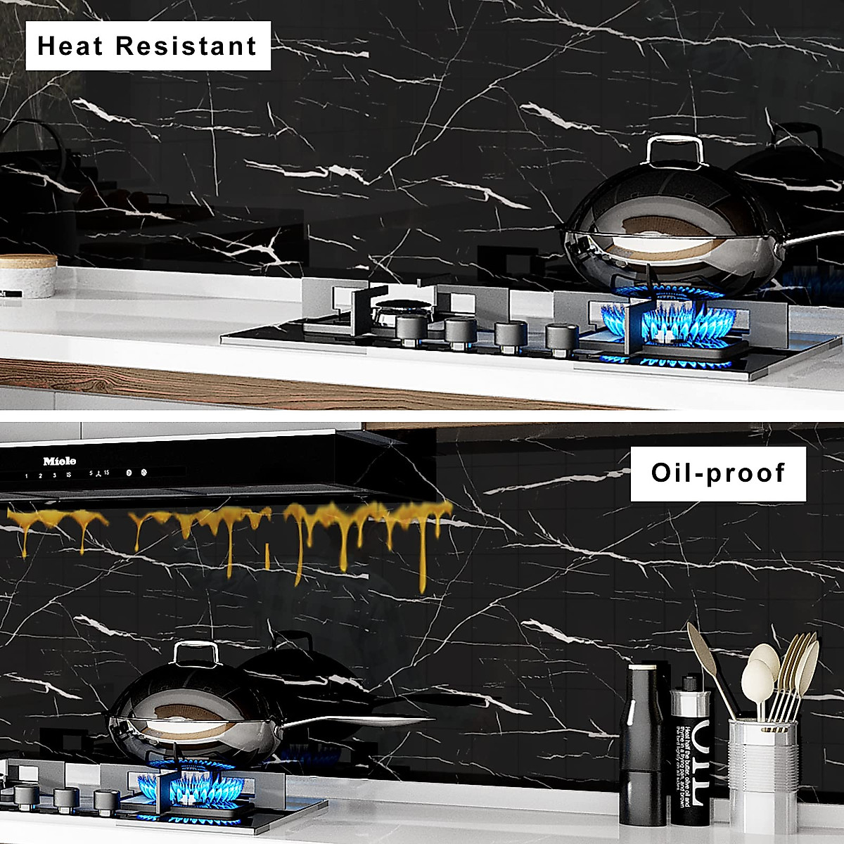 FUKU MON 24"x394" Black Marble Wallpaper Marble Contact Paper for Countertops Peel and Stick Countertops Self Adhesive Waterproof Removable Granite Wallpaper Stick on Wallpaper Kitchen Bathroom