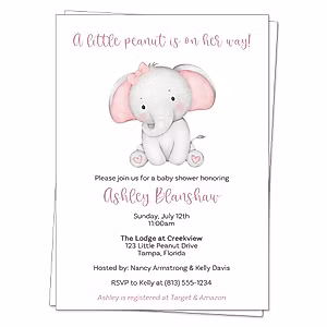 The Invite Lady Little Peanut Baby Shower Invites Customizable Girl Elephant Invitations (12 count)