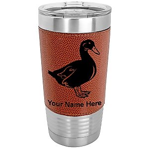 LaserGram 20oz Vacuum Insulated Tumbler Mug, Duck, Personalized Engraving Included (Faux Leather, Basketball Style)