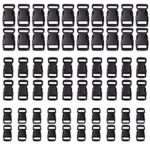 5/8, 1/2, and 3/8 inch(20 Each) Black Plastic Contoured Side Release Buckles for Paracord Bracelets-60pcs
