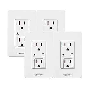 UCOMEN Smart Power Wall Outlets WiFi Sockets W/ 2 Plug outlets Remote Controller Compatible with Alexa, Google Home Requires 2.4 GHz Wi-Fi,4 pcs