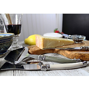 French Home 5-Piece Laguiole Cheese Knives Set with Fork and Slicer – Versatile Charcuterie Board Accessories with Three-Rivet Mist-Colored Handles & Iconic Bee Emblem