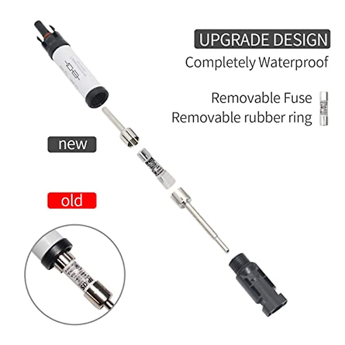 ELFCULB 30A Solar Fuse Connector 1000V IP68 Waterproof, for Solar System and Inverter in Photovoltaic System, Contains 4 fuses + 2 Solar Fuse Holders