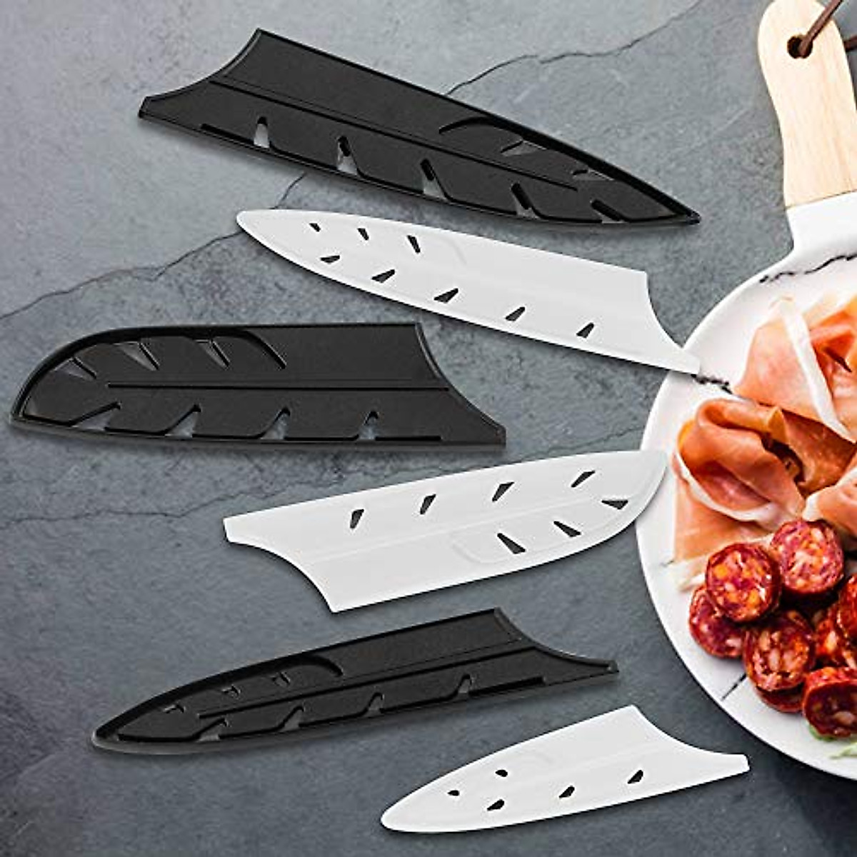 XYJ Knife Sheath Set of 12 Knife Edge Guards Blade Protector Knife Cover for Stainless Steel Paring Santoku Utility Slicing Chef Knife Plastic Knife Case Black White