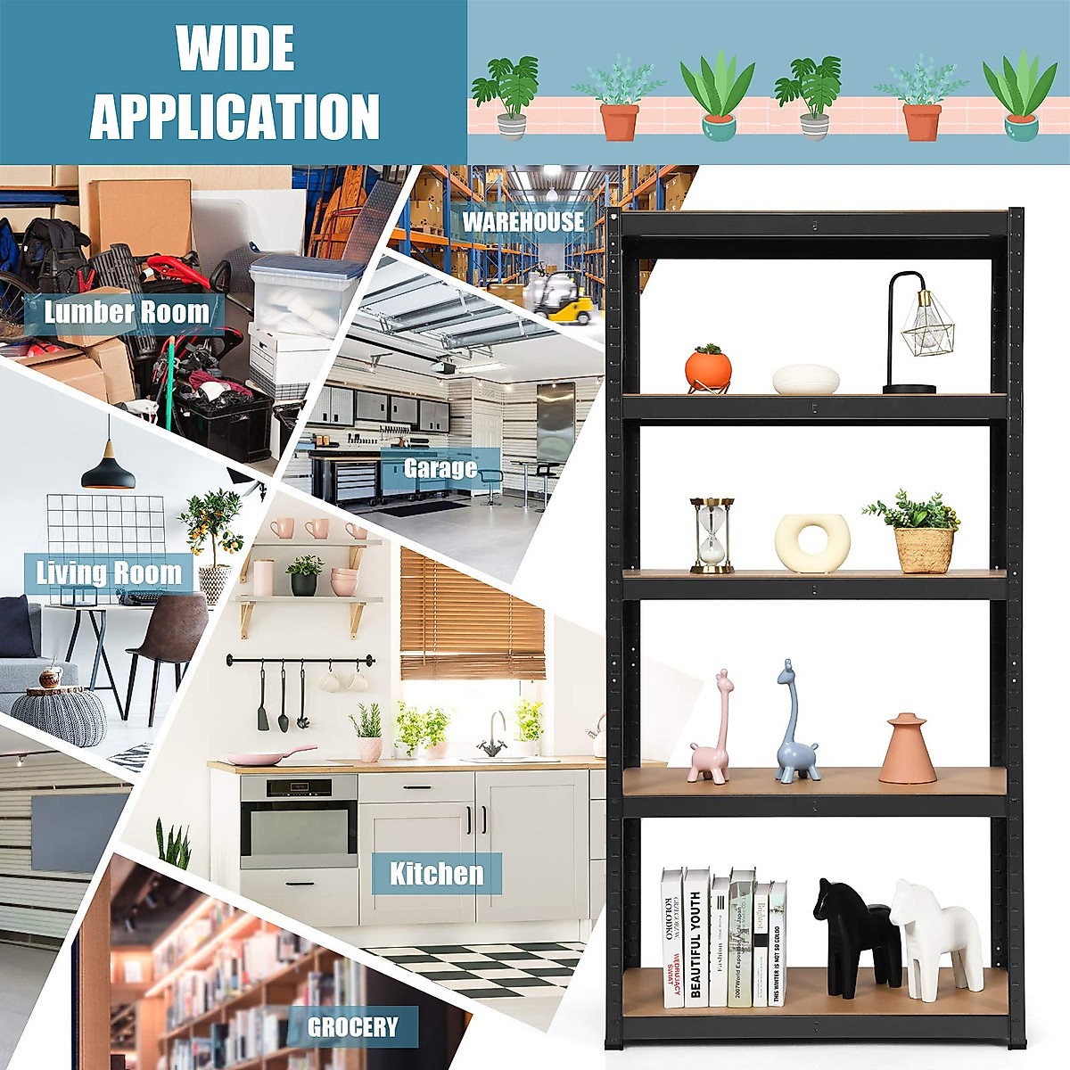 Giantex Storage Rack Shelving Unit Storage Shelf Steel Garage Utility Rack 5-Shelf Adjustable Shelves Heavy Duty Display Stand for Books, Kitchenware, Tools Bolt-Free Assembly 36"x 16"x 72” (1)