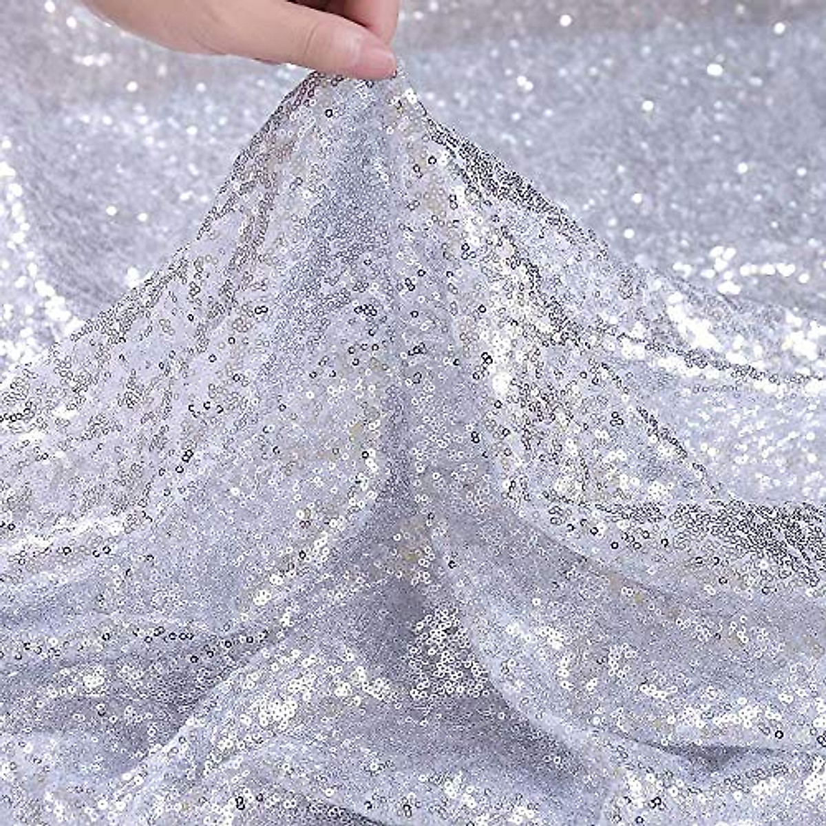 GFCC Glitter Silver Sequin Tablecloth for Party Wedding Banquet 60x120 inch Sparkly Rectangle Table Cloth Cake Table Cover Linen