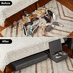 HOUSE AGAIN Under Bed Shoe Storage Organizer with Lid, Foldable Shoes Storage Bin Set of 2, Stackable Underbed Storage Containers with 2 Handles, Fits Total 22 Pairs, Dark Grey