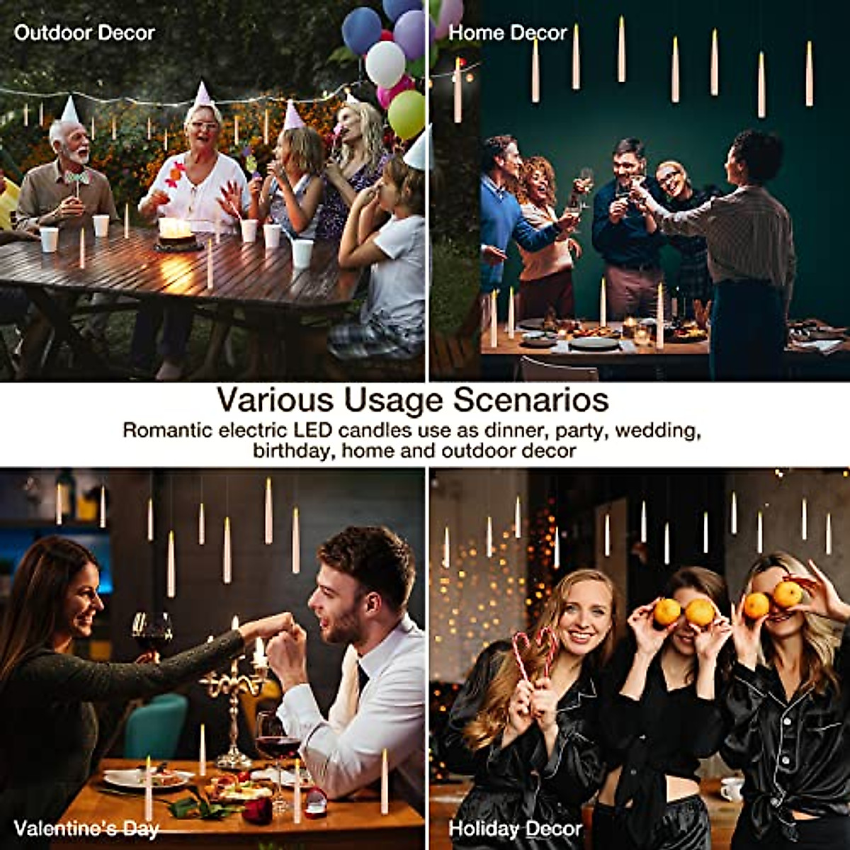 Flameless Candles with Magic Wand Remote for Halloween Decor, 6.6" Floating Candles Battery Operated Hanging Window Candles, Warm Light Flickering LED Candles for Home Christmas Decorations (12 pack)