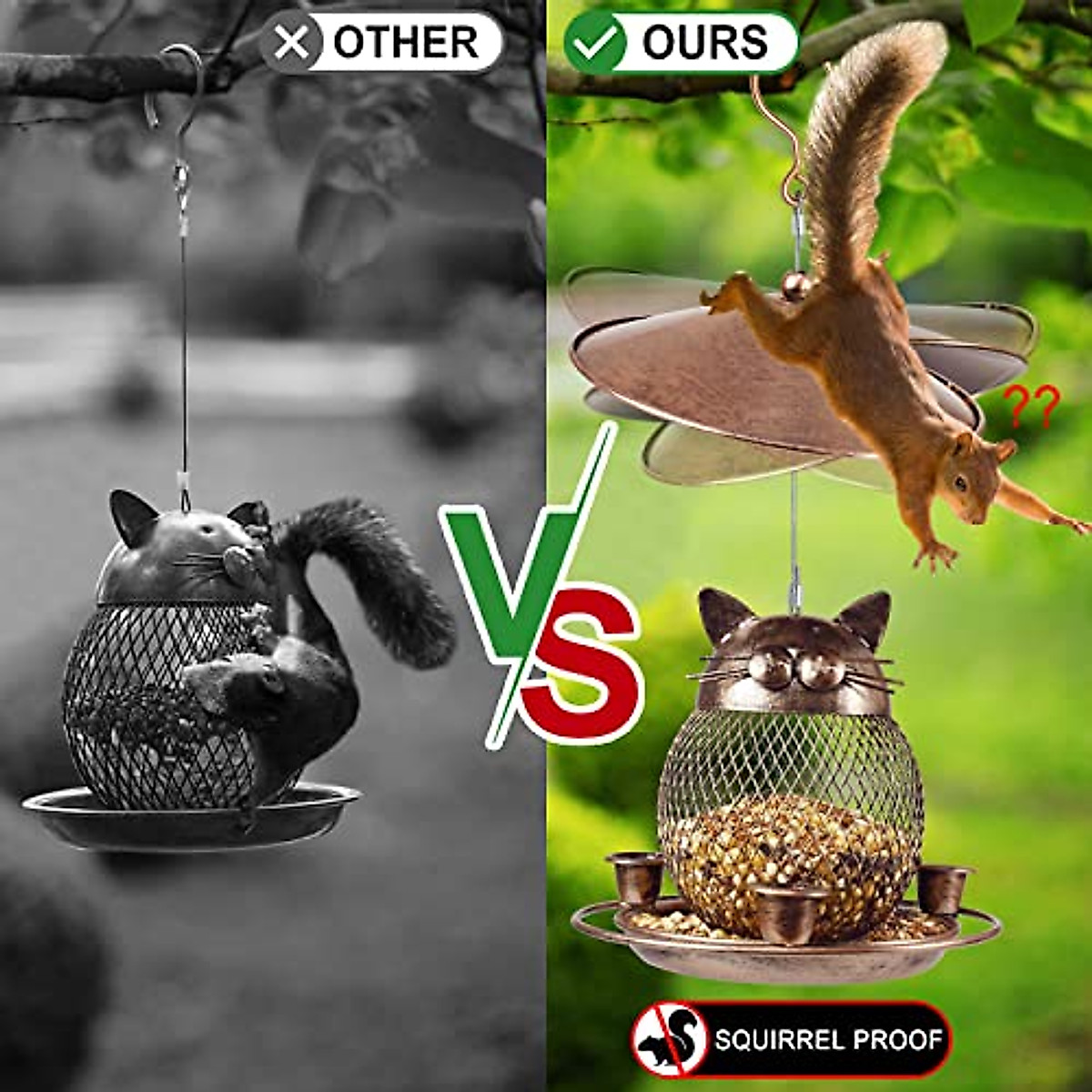 LBTING Bird Feeder for Outside, Squirrel Proof Metal Wild Bird Feeder Decoration for Hanging Outside Garden Yard, Cute Cat-Shaped