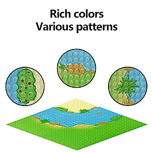 EKIND 6-Pack 10" x 10" Rainforest Base Brick Plate Compatible for All Major Brands, Scenes Baseplates for River, Tropical Treehouse Scenery and More Building Blocks Kids Toy (2 Straight + 4 Curve)