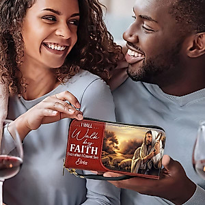 Jesuspirit Personalized PU Leather Bible Clutch Purse - Walk By Faith Wristlet Wallets - Christian Gifts For Church Ladies - Religious Bible Fossil Purse For Women