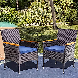 PHI VILLA 35" Rattan Patio Dining Chairs, Outdoor Furniture Wicker Dining Chairs with Removable Cushions Perfect for Backyard, Bistro, Garden, 2pcs, Black