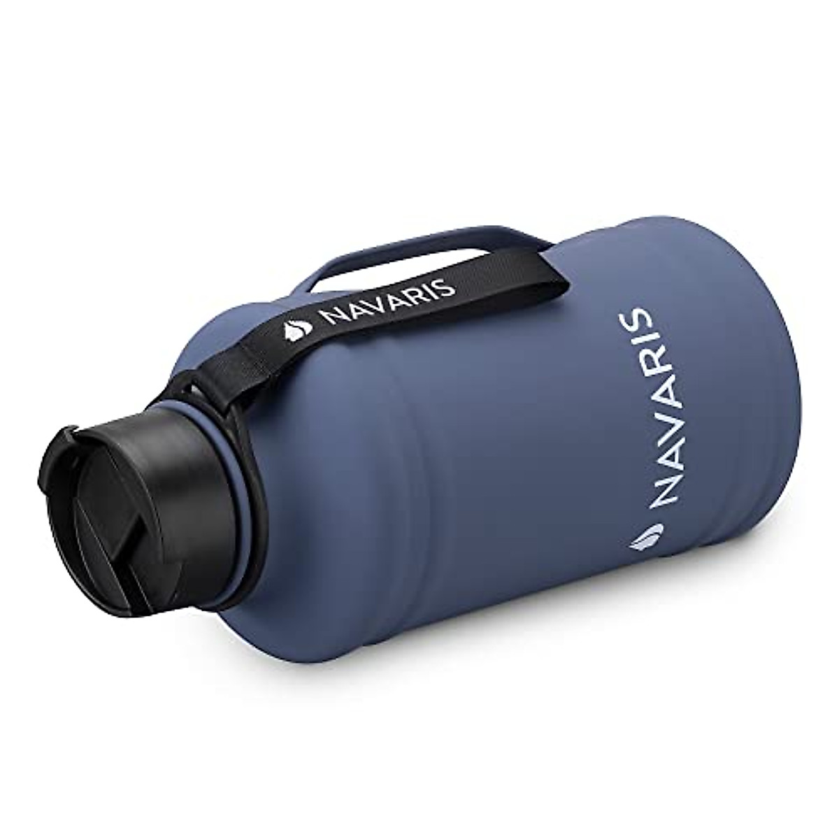 Navaris Half Gallon Water Bottle with Handle - Single-Walled 74 oz (2.2L) Stainless Steel Water Jug - Large Reusable Metal Drinking Bottle for Sports