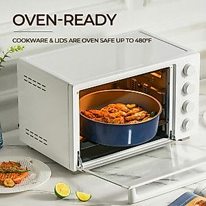 Pots and Pans Set with Detachable Handle - 12 Pcs Nonstick Ceramic Cookware Set with Lids, Non Toxic Cookware Set, RV Cookware Set,Camping Cooking Set, PTFE & PFOA Free,Oven Safe,Space Saving- Navy