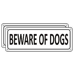 Beware of Dog Sign, (2 Pack) Metal Dog Signs for Fence, 10" x 3.5" Aluminum Dog Warning Sign Outdoor, Rust Free Dog Gate Sign, Guard Dog Sign for House