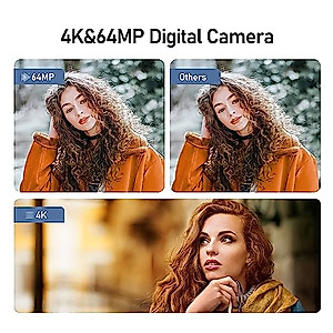BooHAN 4K Digital Camera, 64MP Vlogging Camera for Photography, Mirrorless Cameras with WiFi, Touch Screen Dual Cameras,16X Digital Zoom,Built in Flash, Travel Camera for Beginners,Adults,Amateu
