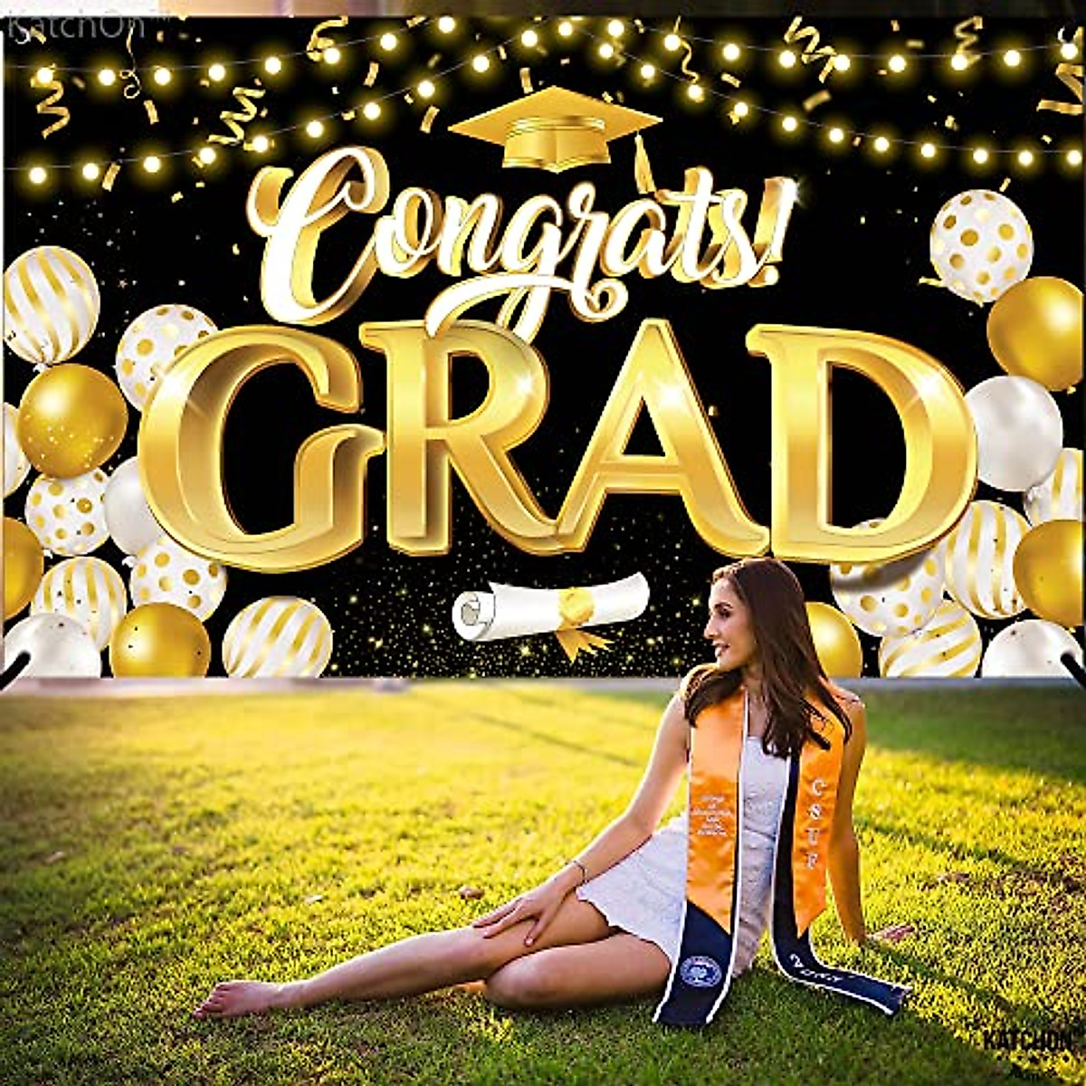 Big, Congrats Grad Banner - 72x44 Inch | Shiny Congrats Grad Banner 2022 - No DIY, 10 Feet | Graduation Banner for Class of 2022 Decorations | Large Graduation Banner for Gold Graduation Decorations