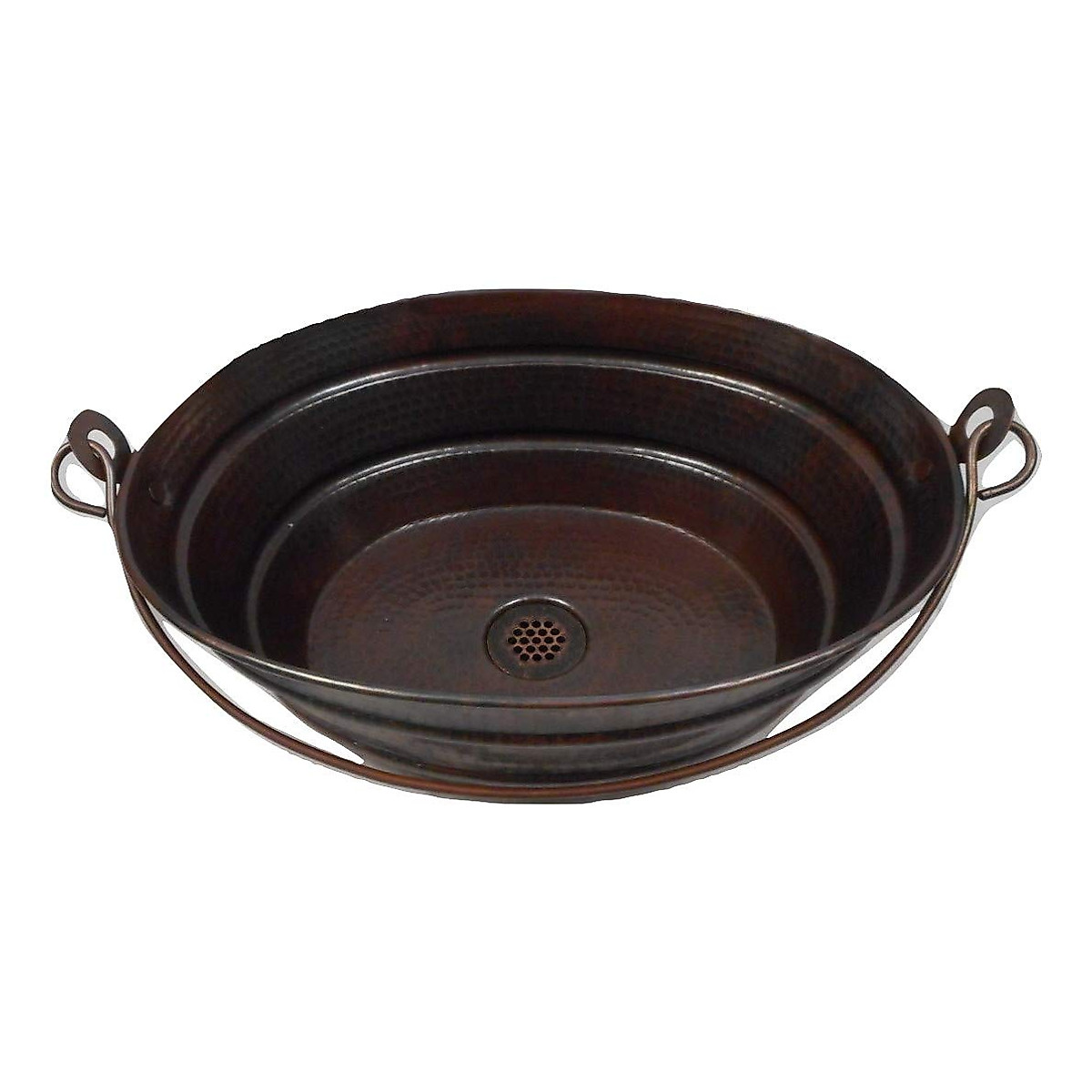16" x 12" Rustic Oval Copper BUCKET Vessel Bath Sink with 19-Hole Grid Drain by SimplyCopper
