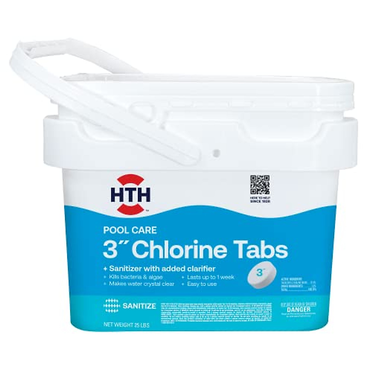 HTH Pool Care 3" Chlorine Tabs, Swimming Pool Chlorinating Sanitizer, Kills Algae and Bacteria, 25 lbs.
