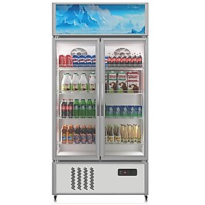 18 Cu. Ft. Commercial Refrigerators Glass Door, Commercial Beverage Fridge, Commercial Merchandiser Refrigerator for Beer, Bar, Drink, Display Upright Beverage Refrigerator Cooler, Silver ﻿