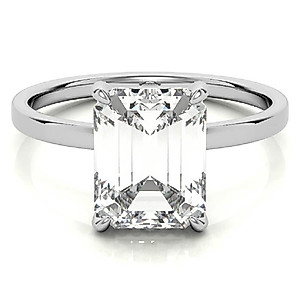 10K Solid White Gold Handmade Engagement Rings, 3 CT Emerald Cut Moissanite Diamond Solitaire Wedding/Bridal Ring for Women/Her, Minimalist Ring Anniversary Ring Gifts (8.5)