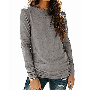 Sherosa Women's T-Shirts Long Sleeve Crew Neck Lightweght Loose Fall Tops Grey,L