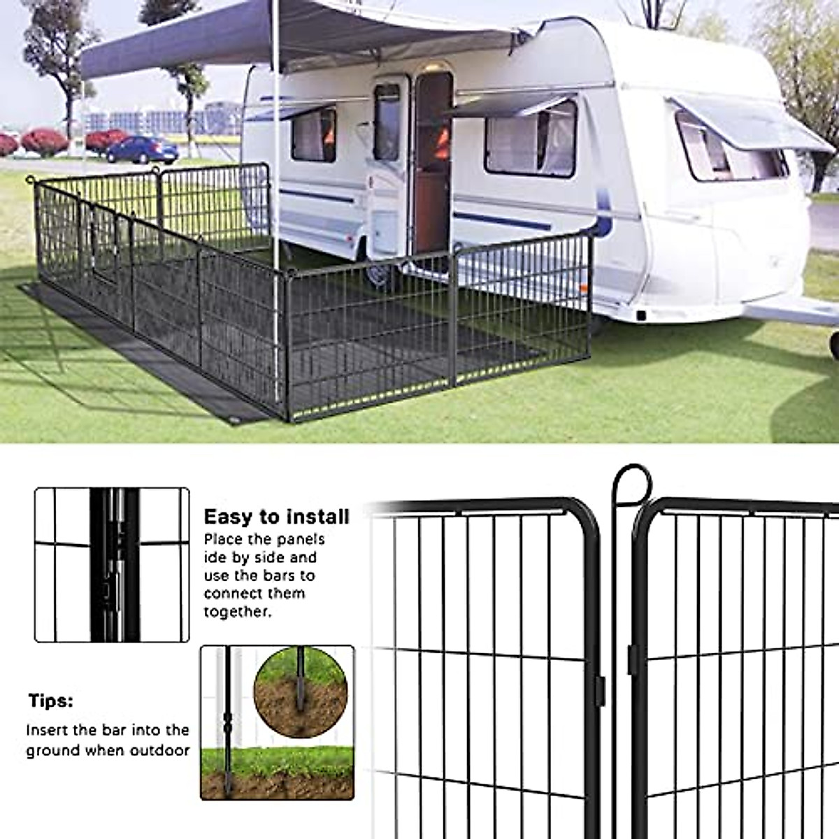 PUKAMI Dog Fence for The Yard, 8/16 Panels 24/32/40 Height x32 inch Width,Puppy Playpen for Small Medium Dog Portable Dog Playpen Exercise Pen for Indoor Outdoor,Pet Playpen Fence for Yard,RV,Camping