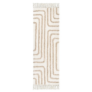 Lahome Labyrinth Runner Rug, 2x6 Boho Bathroom Runner Rug Tufted Runners for Hallway 6ft with Tassels, Cotton Washable Rug Maze Runner Rug for Entryway Indoor Laundry (Beige/Tan)