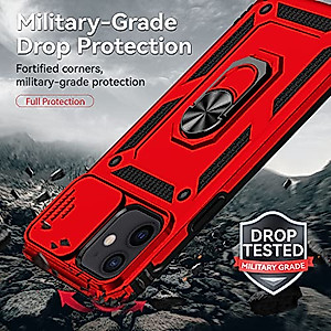 Hitaoyou iPhone 12/12 pro case, iPhone 12/12 pro Case with Camera Cover & Kickstand Military Grade Shockproof Heavy Duty Protective with Magnetic Car Mount Holder for iPhone 12/12 pro,Red