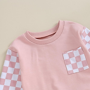 BeQeuewll Baby Girl Clothes Fall Winter Outfits Long Sleeve Sweatsuit Checkboard Sweatshirt and Pants Toddler Infant Clothing (pink, 6-12 Months)