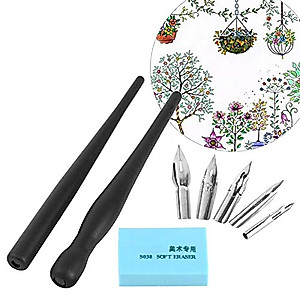 Zerodis Manga Pen Cartoon Comic Pen Nib Drawing Tools Comic Dip Pen Set with 2 Black Pen Holders 5 Nibs 1 Drawing Eraser