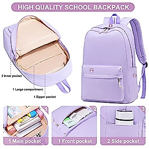 School Backpack for Teen Girls Kids Bookbags Elementary Middle School Laptop Bags Women Travel Daypacks (Purple)