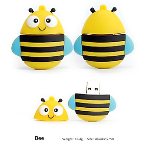 32GB USB Flash Drive Bee-Shaped, BorlterClamp Cute USB Drive Thumb Drive Memory Stick for External Data Storage