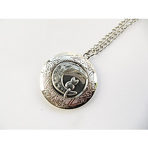 Cat and Moon Locket Necklace - Moon Cat Charm - Cat Locket- Cat Lovers Gift - Moon Locket - Cat Sitting on The Moon - Cute Jewellery