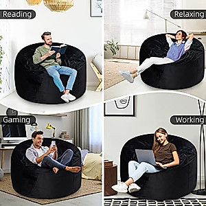 SIMFLAG 4Ft Bean Bag Chair, Memory Foam Filling Bean Bag Chairs with Velvet Cover, Removable and Machine Washable Cover, Giant Bean Bag Chair for Adult - Black