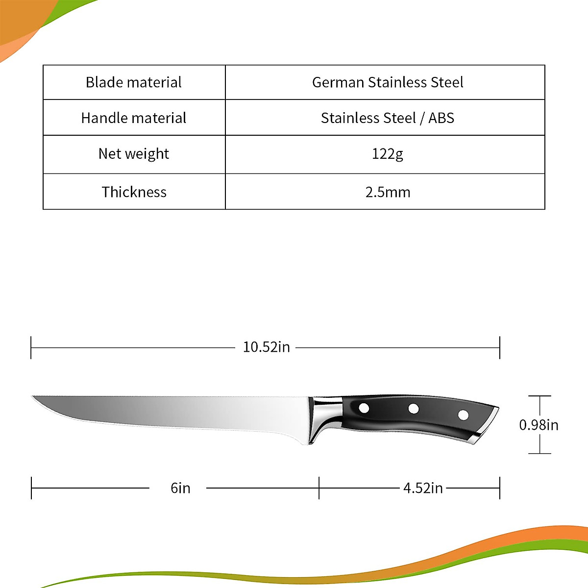 N++A Boning Knife, 6-inch Flexible Fillet Knife German Stainless Steel Kitchen Knives for Meat Fish Poultry Chicken with Ergonomic Handle