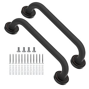 2 Pack 12 Inch Anti Slip Antique Bronze Shower Grab Bar, iMomwee Oil Rubbed Black SUS304 Stainless Steel Bathroom Grab Bar Handle, Safety Shower Balance Bar, Elderly Senior Assist Hand Rail Support